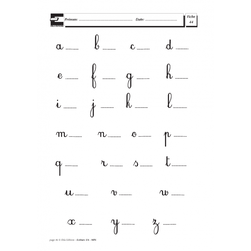 Fiches pour écrire les minuscules cursives (GS)