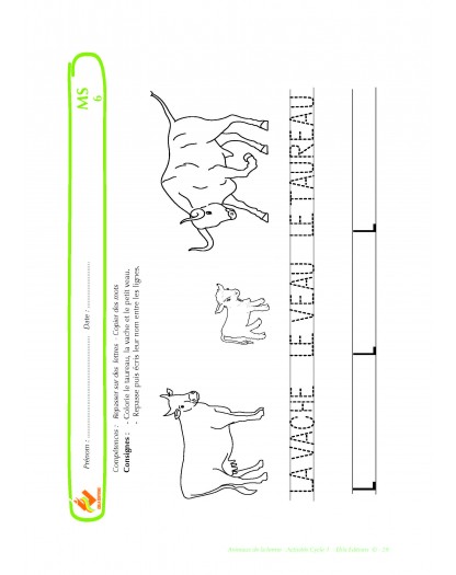 Activités autour des animaux de la ferme 3/6 ans