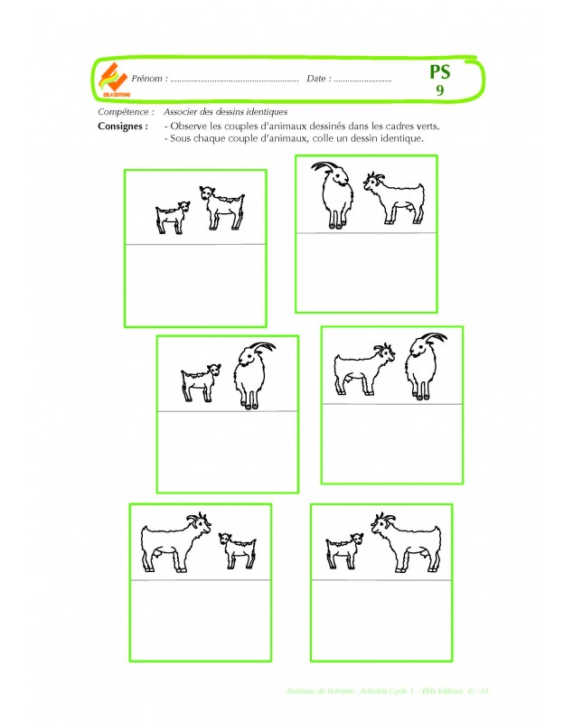 Activités autour des animaux de la ferme 3/6 ans