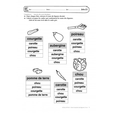Apprendre le vocabulaire des fruits et légumes 3/4 ans (PS)